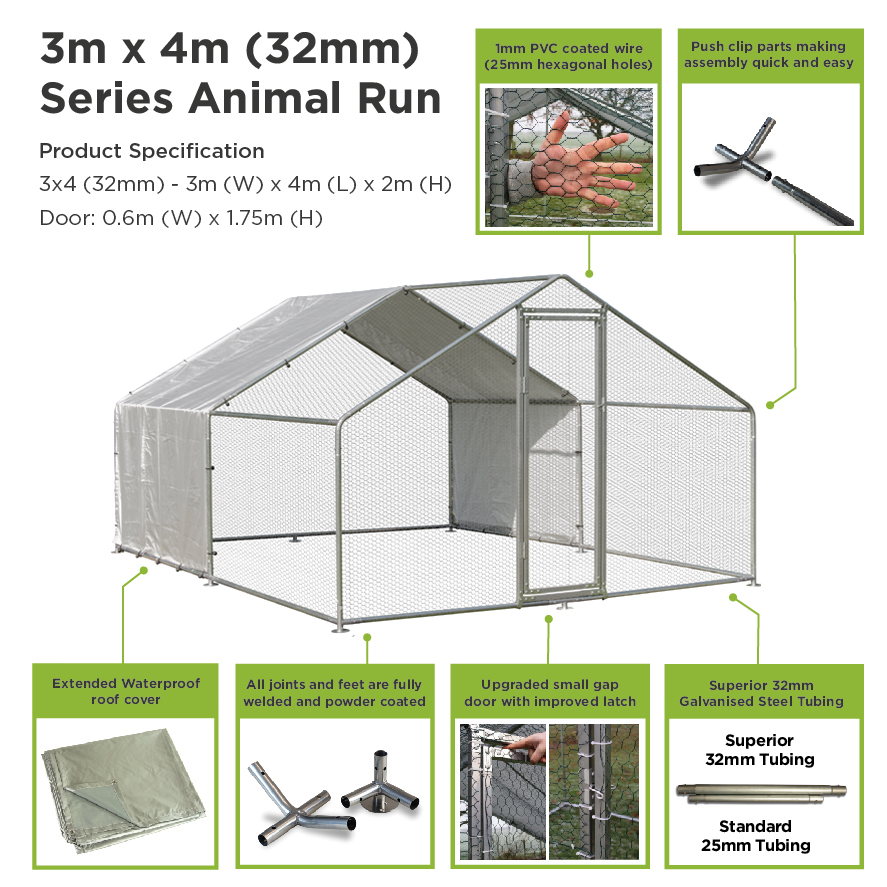 Alphapet® 3m x 4m (32mm) Heavy Duty Walk In Galvanised Steel Chicken ...